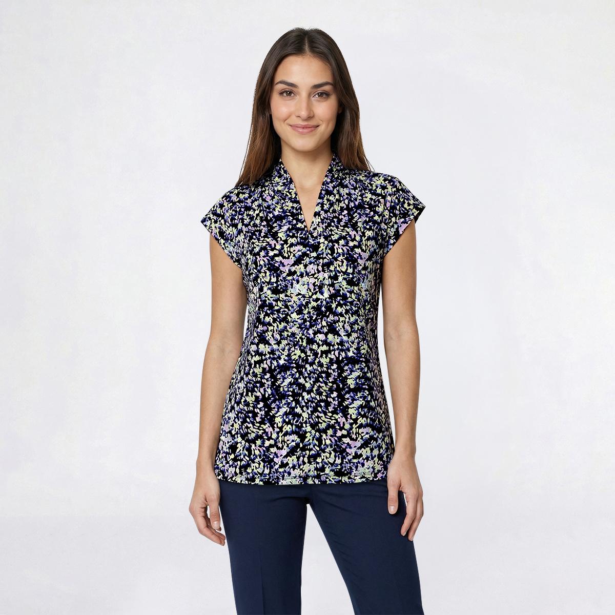 Click here for Petite Kasper Cap Sleeve Dark Splatter Floral Blou... prices